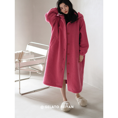 珊瑚绒睡衣女冬季保暖睡袍中长款