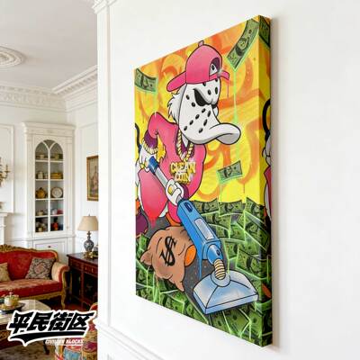 定制西海岸奇卡诺tattoo美元发财唐老鸭hiphop店铺卧室装饰无框画