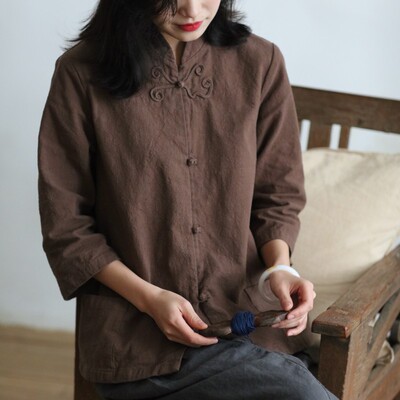大拙原创2021春季单排扣盘扣棉麻