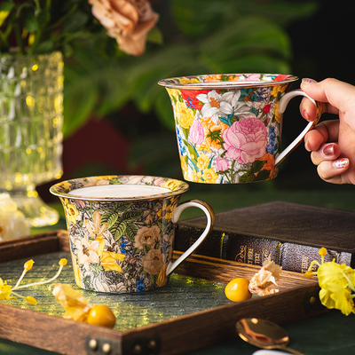 花韵陶瓷早餐杯复古马克杯家用