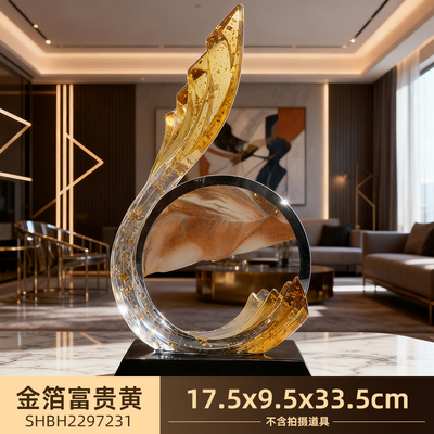 佳助轻奢风生水起金箔客厅摆件