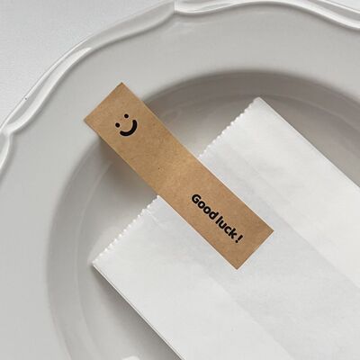 牛皮纸goodluck笑脸封条封口贴纸咖啡奶茶长条外卖定制封口贴甜品