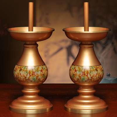 黄铜珍珠红多彩光身烛座针烛台蜡烛台一对中式蜡烛台家用敬神供佛