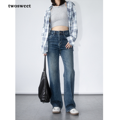 具显腿直窄版高腰直筒牛仔裤秋