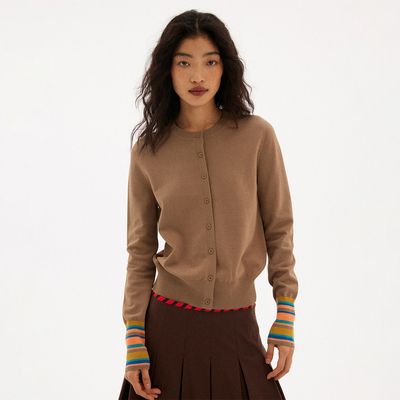 597c原创初秋薄款针织开衫女防晒撞色圆领短款软糯亲肤纽扣空气感