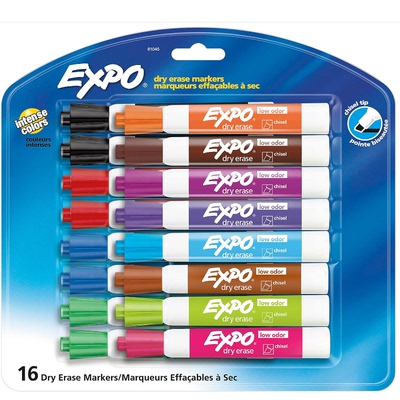 EXPO Low Odor Dry Erase Markers, Chisel Tip, Assorted Colors