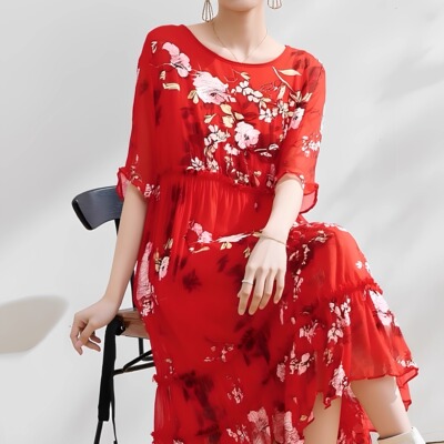 碎花真丝连衣裙2022年夏季新款