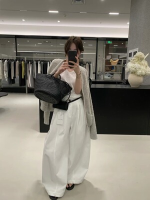 LOW FLAT韩代简约高腰一粒扣压褶休闲裤女2026新款慵懒风灯笼裤