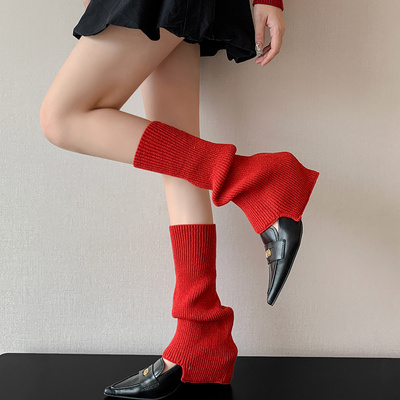 大红色新年本命年氛围感秋冬季针织堆堆袜套棉毛线y2k保暖腿套女