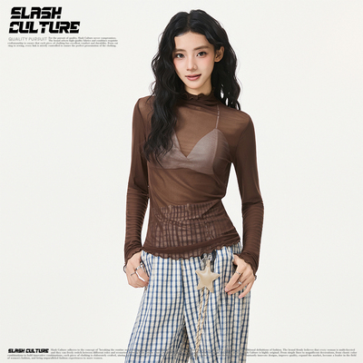 SLASH网纱透视木耳边蕾丝衫