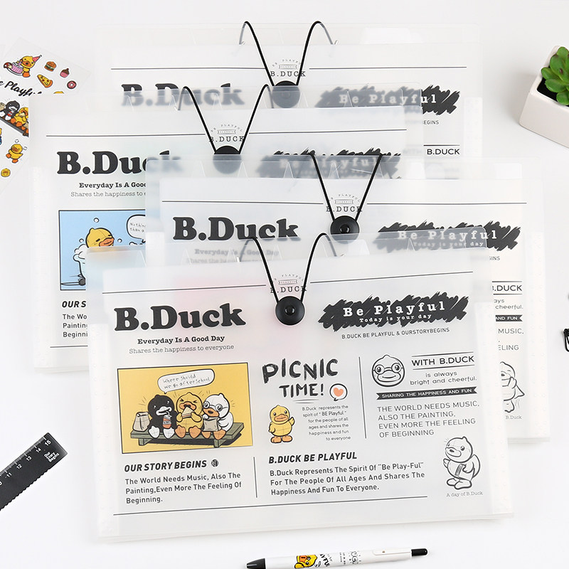 初品/B.Duck的一天 12入搭扣风琴包创意唯美可爱小黄鸭多层文件袋资料册手提事务包A4_虎窝淘