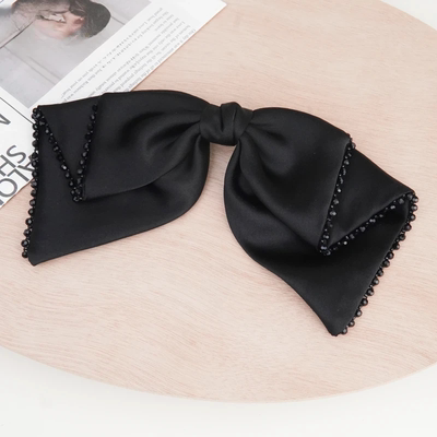 【TH087】高级黑色亮缎面弹簧夹