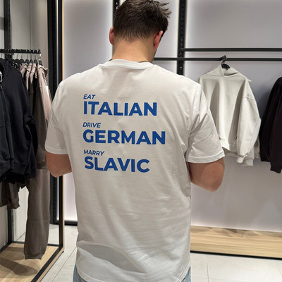 EAT ITALIAN DRIVE GERMAN MARRY SLAVIC趣味英文短袖T恤夏季