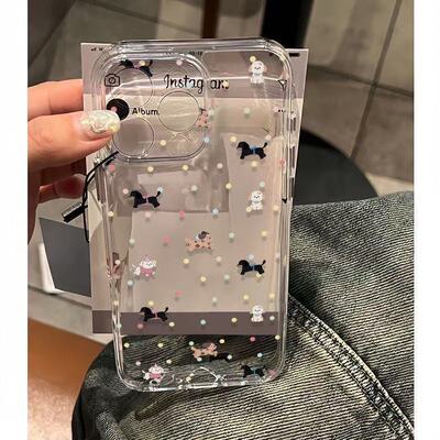 波点小小狗手机壳适用苹果11Promax手机壳iPhone12/13/14/15/16promax太空透明6s/7/8plus软xr情侣款xs可爱套