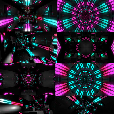 VJ Dimensions 5个动感彩色霓虹led隧道穿越vj loop动态视频素材