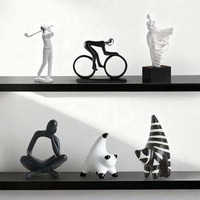 现代轻奢黑白抽象艺术摆件办公室软装饰高级感小众样板房创意摆设