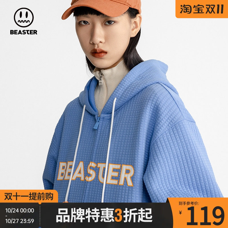 BEASTER重磅350g官方小恶魔国潮潮流鬼脸情侣连帽卫衣外套帽衫男_虎窝淘