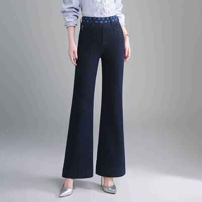 商场品牌复古高腰阔腿筒喇牛仔裤女2026年春季新款宽松显瘦直筒微