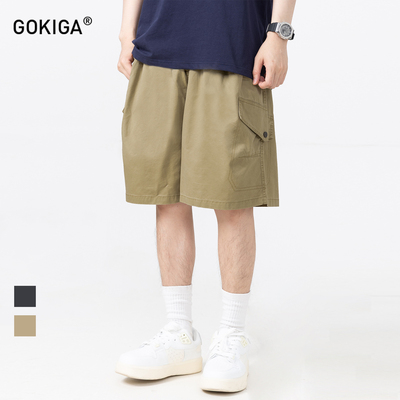 GOKIGA夏季宽松直筒工装短裤男