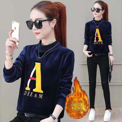 金丝绒网红衣服大码绣花加绒加厚