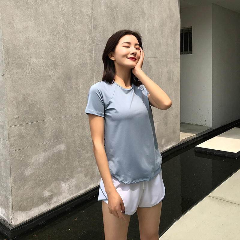 网红瑜伽服速干健身衣后背网眼透气跑步休闲宽松T恤运动短袖上衣