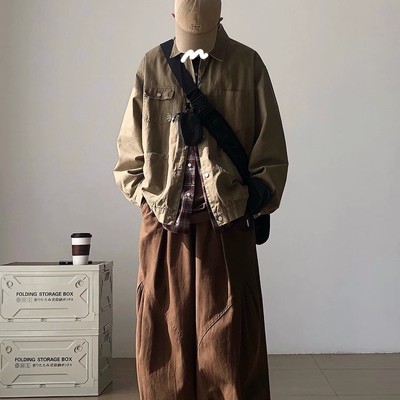 RICHMAN日系风格穿搭卡其色复古水洗做旧工装夹克男春秋翻领外套