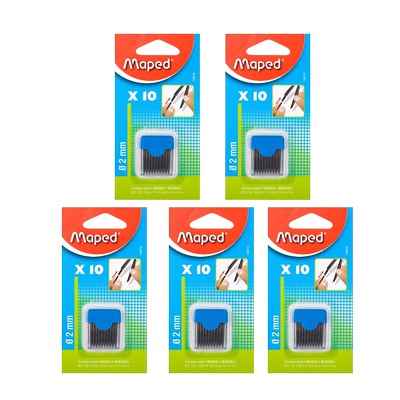 法国MAPED马培德圆规专用笔芯HB圆规通用铅芯2mm替芯10根/包不易折断便携盒装圆规替换笔芯学生文具学习用品