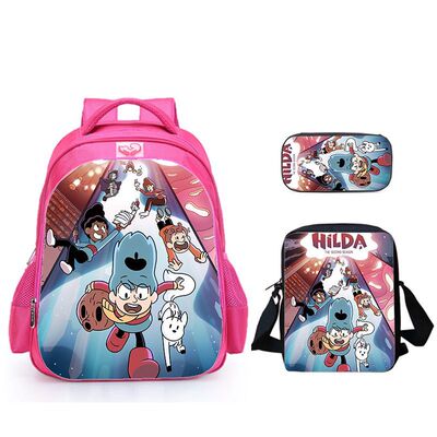 新款三件套-希尔达 Hilda周边书包+笔袋+挎包卡通印花套装