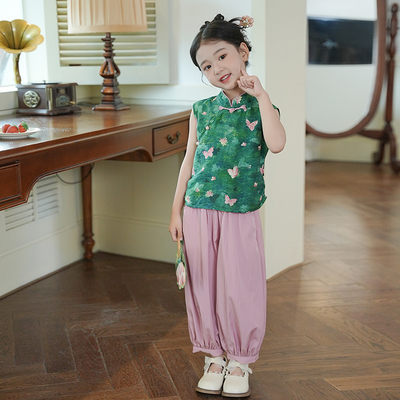 53827新中式女童装国风唐装汉服套装2026夏季新款背心裤子两件套