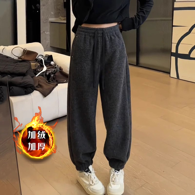 加绒直筒束脚裤女冬加厚保暖