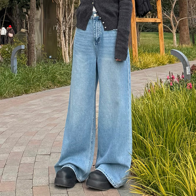 高腰阔腿牛仔裤女宽松显瘦直筒裤