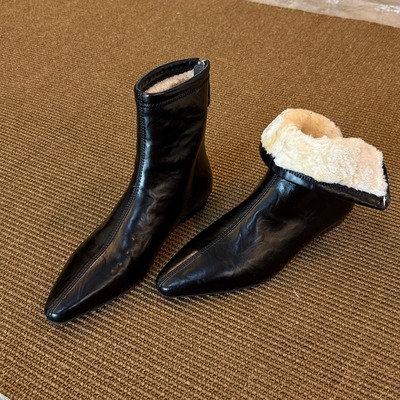 法式秋冬加绒2cm小短靴女