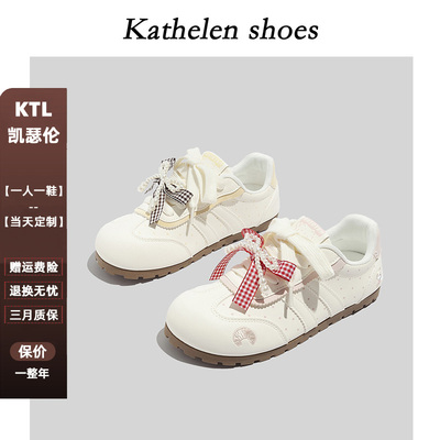 KTL 高颜值春季德训鞋女2026新款百搭休闲设计款双蝴蝶结珍珠鞋子