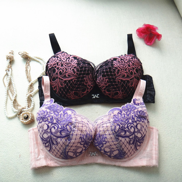 上托防下垂聚拢深V调整型文胸 3/4罩杯小胸全棉薄杯内衣女75B杯34_虎窝淘