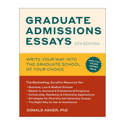 英文原版 Graduate Admissions Essays 留学申请书与步骤 第五版新版 申请外国研究所 研究生 Donald Asher 进口英语原版书籍