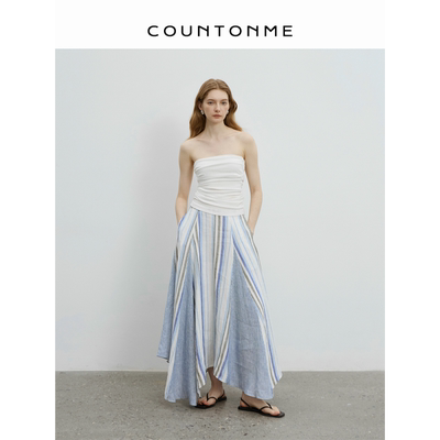 COUNTONME 塞纳河畔的风/法式不规则灵动飘逸条纹慵懒度假半身裙