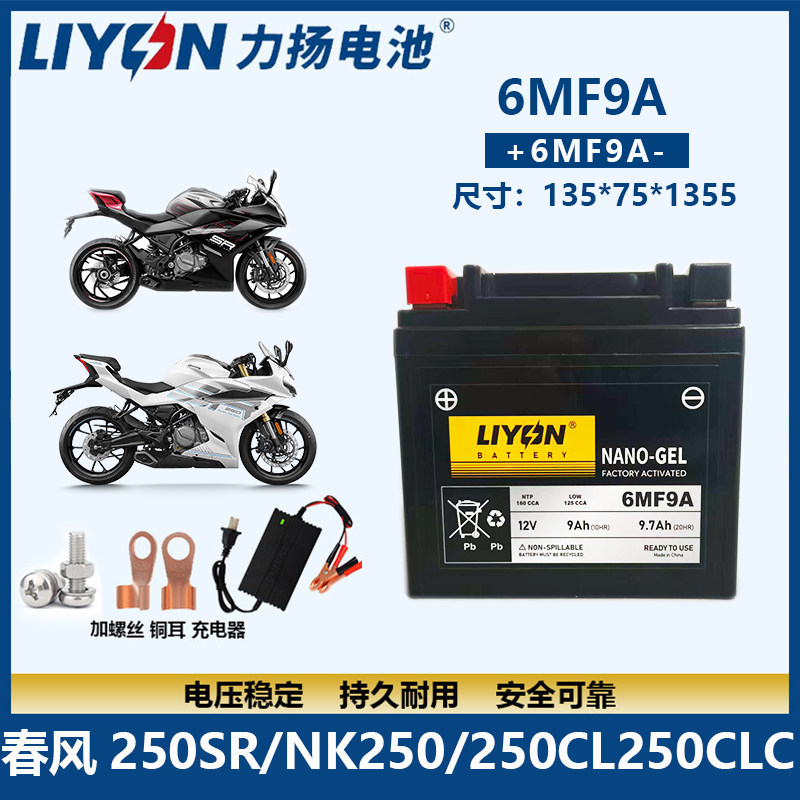 力扬电池春风狒狒NK250/SR250/252CL -X 250CL-C 6MF9A摩托车电瓶