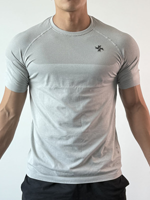 【卡秋山】雷霆速干弹力修身显大健身无缝提花运动训练短袖T恤