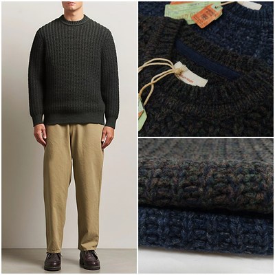 英伦FF 男女款 RRL风80%复古羔羊毛粗针粗狂圆领毛衣保暖 E242