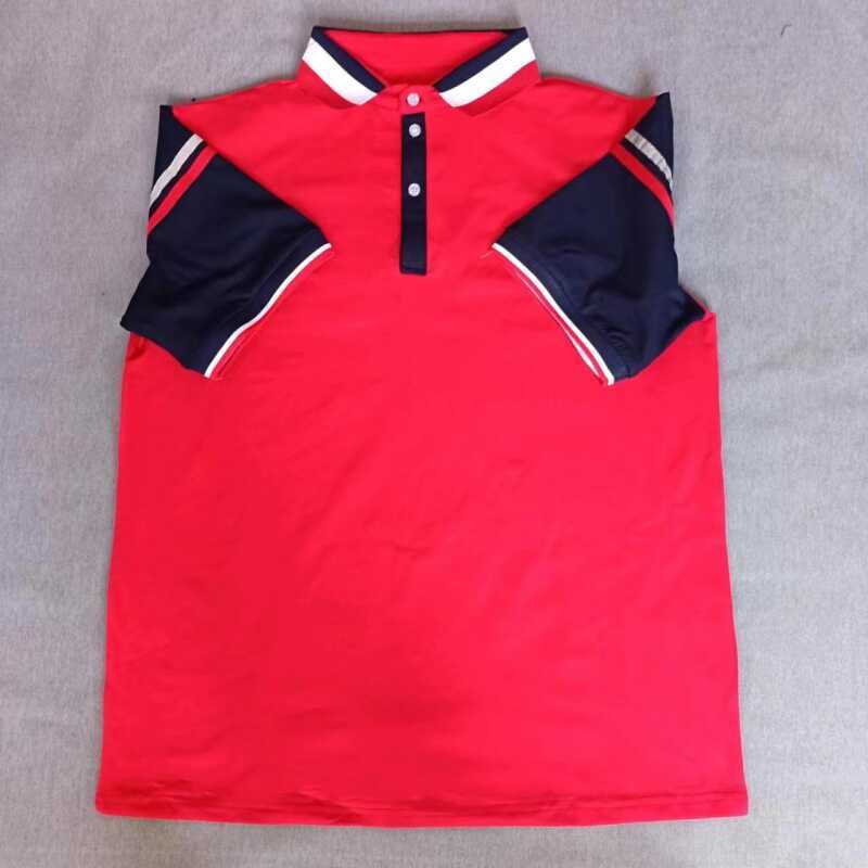 定制夏季男女校服同款短袖红色拼藏蓝色加红灰两道条polo领T恤衫