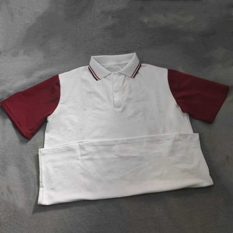 定做夏季男女校服同款运动短袖T恤衫白色拼接酒红色POLO衫T恤衫