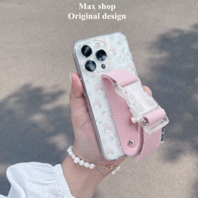 小碎花帆布腕带适用魅族20手机壳note10三星s21s22s23s24高级oneplus9一加12/11支架1+ace3/2v文艺8pro时尚7T