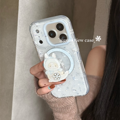 适用小米17/15手机壳turbo4红米note14/13/12雪花小兔civi5pro/4/3/2旋转磁吸支架11T/10/9/8保护套女max/mix
