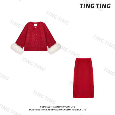 【书婷专享】红色拉绒毛套装25DK8035