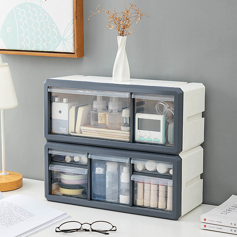 桌面收纳盒透明小抽屉式收纳柜学生书桌上化妆品杂物整理储物架_虎窝淘