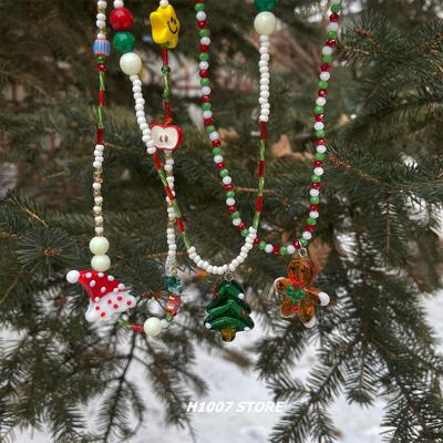 圣诞节彩色姜饼人串珠手作女项链男款圣诞树毛衣链趣味情侣款配饰