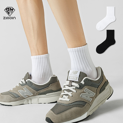 子墨黑白男纯棉防臭中筒袜