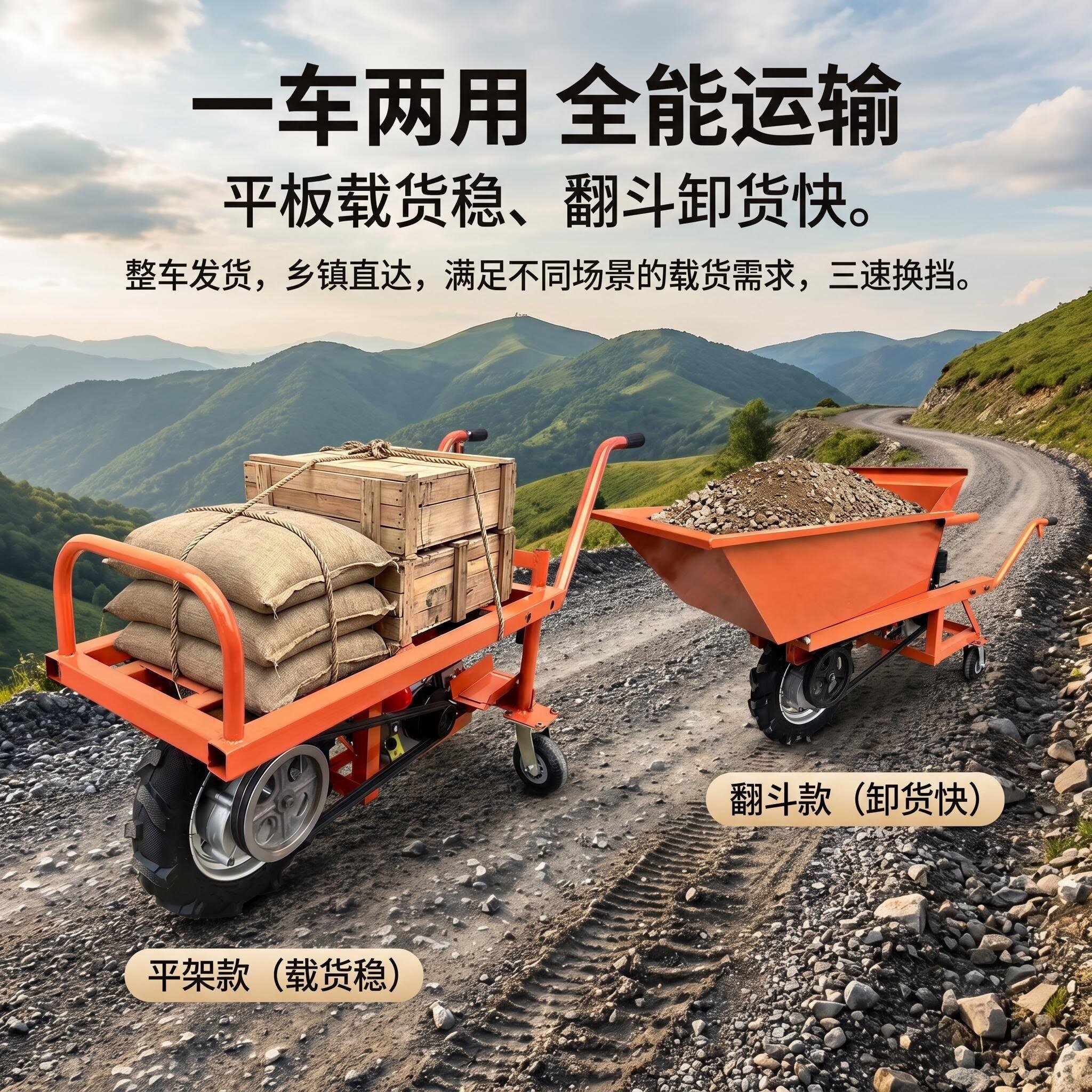 独轮斗车汽油翻斗三轮车鸡公车工地爬坡农用转运手推车果园运输车