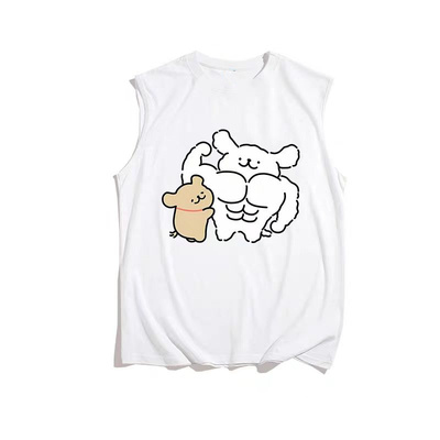 肌肉小白趣味背心男女夏季新款卡通休闲运动健身坎肩无袖t上衣12