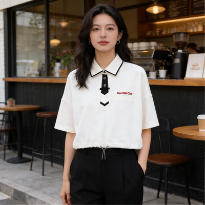 町家短款POLO抽绳短袖T恤女